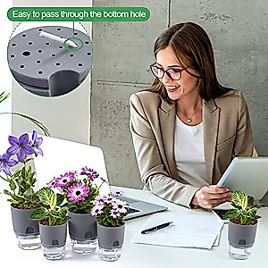 6 pcs Self Watering Plant Pots, 4.1/3.2 in Plastic Planter with Drainage Holes, Flower Pots for Indoor Plants, African Violet, Succulents, Herbs, Grey