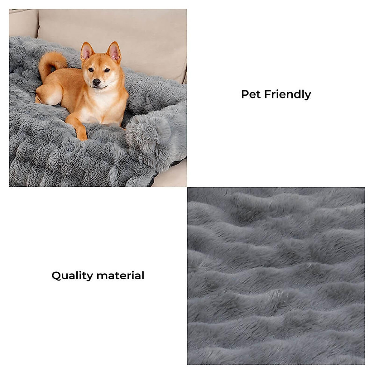 FUNNYFUZZY Calming Dog Bed, Fluffy Fuzzy Dog Mat for Sofa Protector with Removable Washable Cover for Dogs and Cats (Grey,47.24 * 37.4 * 6.3 in)
