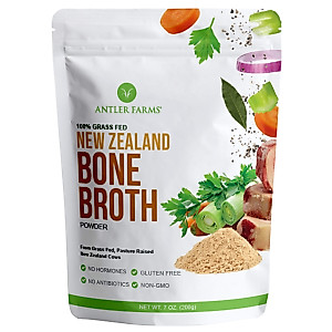 Antler Farms - 100% Grass Fed New Zealand Bone Broth Powder, 40 servings, 200g - Slow Cooked, Gently Dried, Light Flavor, No Hormones, No Antibiotics, No GMOs