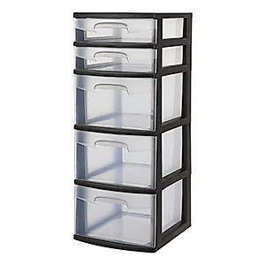 Sterilite 5 Drawer Tower Drawers & Carts, 12.63 Inches, Pack of 2, Black, 2 Count