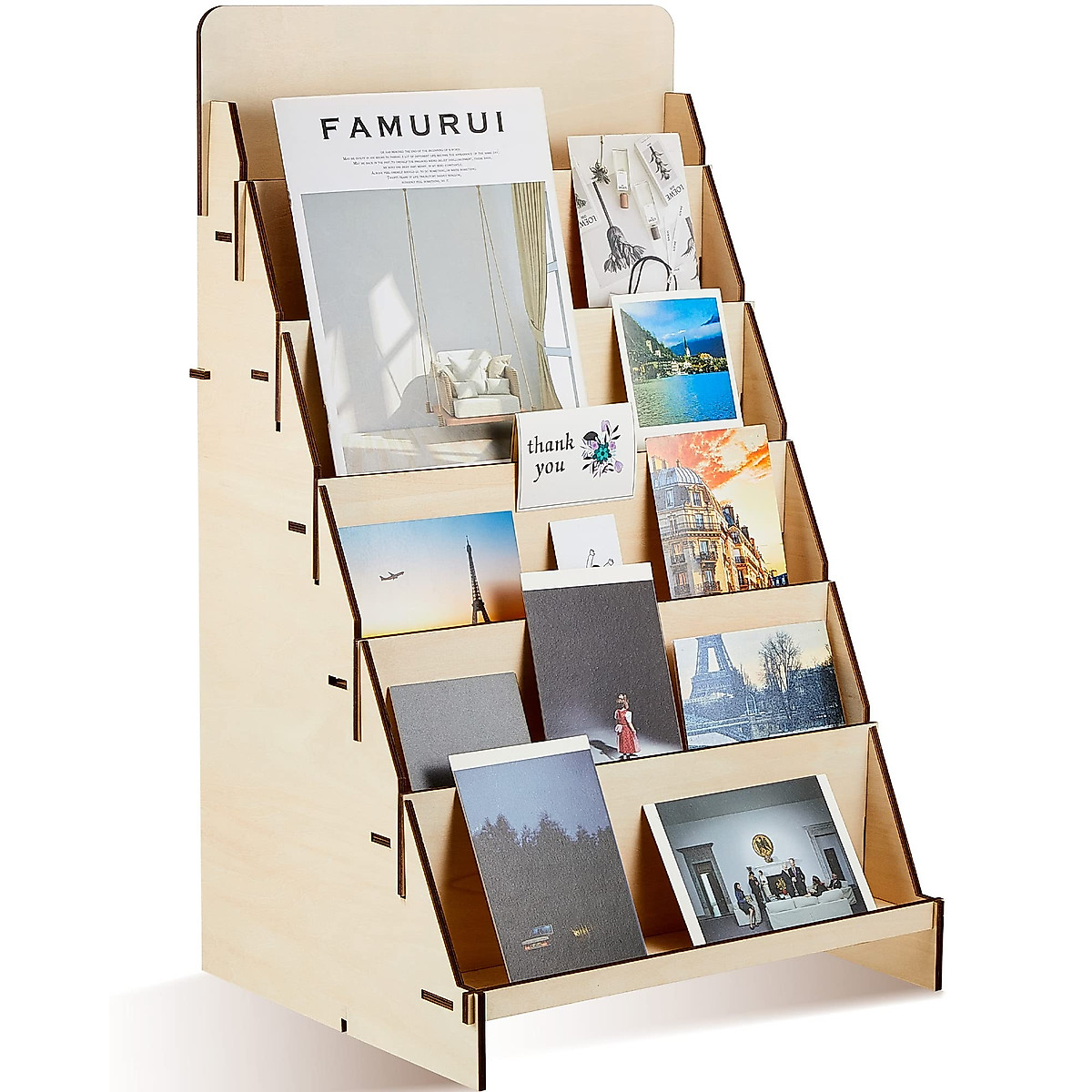 Wooden Greeting Card Display 6 Tier Sticker Display Stand Comic Book Display Wooden Portable Retail Table Display Stand Retail Counter Display Stand for Card Stickers Jewelry Soap Retail Showcase