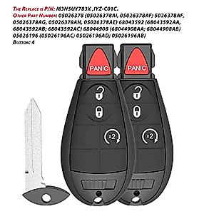 Remote Fob FOBIK Replacement fit for Dodge Ram Truck Pickup 09-2012/ Dodge Journey Challenger Grand Caravan/Chrysler 300 Town & Country/Jeep Grand Cherokee Commander Keyless Entry Remote Start Keys
