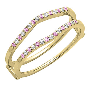 Dazzlingrock Collection Round Alternate Pink Sapphire & White Diamond Wedding Enhancer Guard Ring for Women in 10K Yellow Gold, Size 7