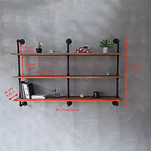 HDDFER Floating Shelves for Wall Bookshelf Industrial Pipe Shelving Shelves Natural Wood Planks 60 inch Rustic Wall Shelves Hanging Bookshelves Farmhouse Kitchen Shelving