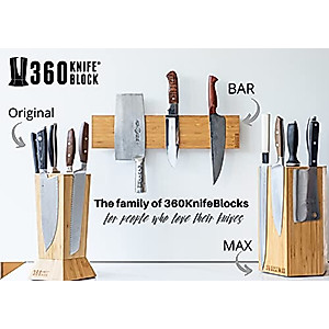 360KB MAX ™ - magnetic rotating knife block - w/top slots, capaciy for 20+ knives - largest in the 360 Knife Block ® family. (Honey Bamboo)