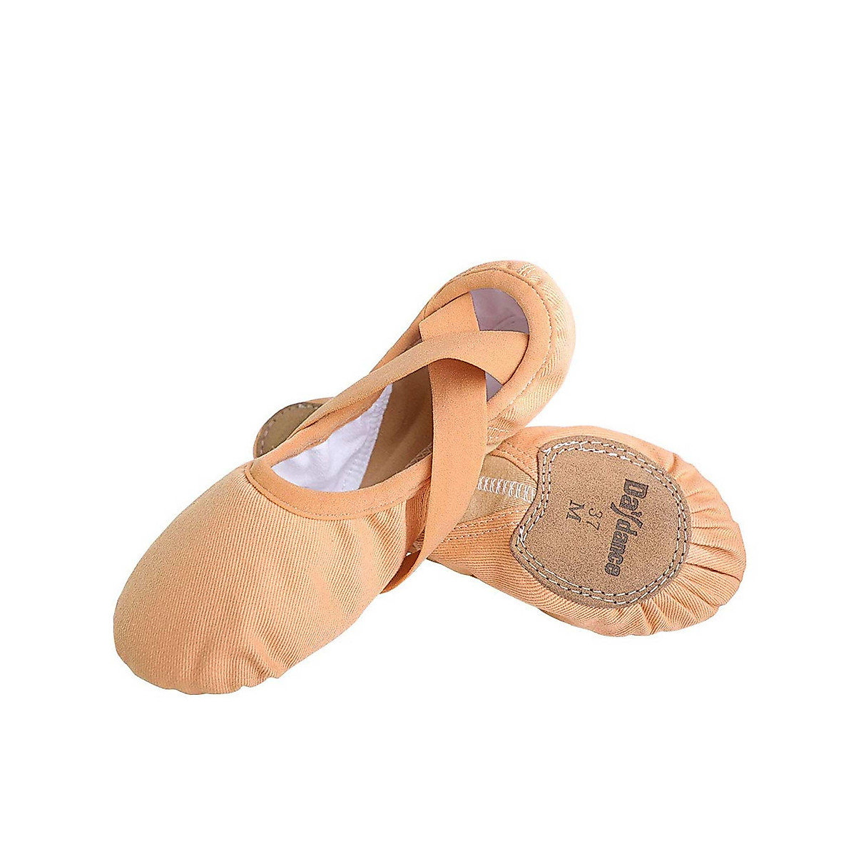 Daydance Brown Women Ballet Shoes Elastic Canvas Split Sole Dance Slippers for Adult