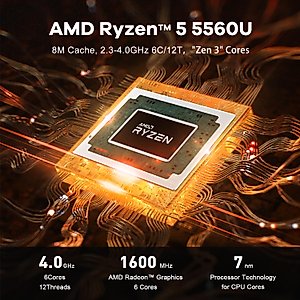 Beelink SER5 Mini PC,AMD Ryzen 5 5560U Processor,up to 4.0 GHz(6C/12T),Mini Computer with 16G DDR4 RAM/500GB M.2 2280 NVMe SSD,Support 4K FPS/WiFi 6/BT5.2/Triple Screen Display/USB3.2/Gigabit LAN