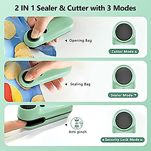 Mini Bag Sealer, Cheweetty Handheld Heat Vacuum Sealer, Upgraded 2 IN 1 Heat Sealer & Cutter USB Rechargeable, Portable Resealer Machine Kitchen Gadget for Plastic Bag Chip Bag Food Snack Storage