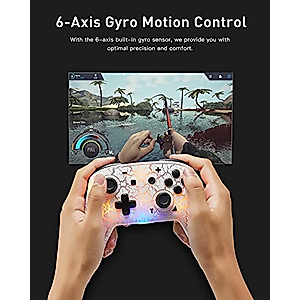 BlNBOK Switch Controller, Wireless Switch Pro Controller for Switch/Switch Lite/Switch OLED, 8 Colors Adjustable LED Wireless Remote Gamepad with Unique Crack/Turbo/Motion Control (White)