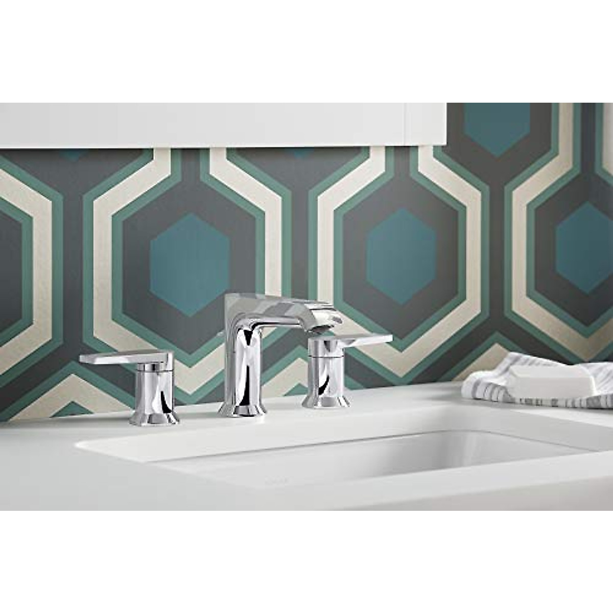 KOHLER 97093-4-CP Hint Widespread Bathroom Faucet with Pop-Up Drain Assembly, 3 Hole 2-Handle Bathroom Sink Faucet, 1.2 gpm, Polished Chrome