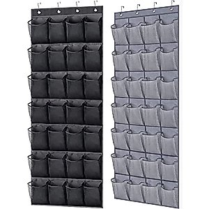 MISSLO 28 Large Pockets Hanging Shoe Organizer and 28 Large Pockets Hanging Shoe Rack Door Shoe Organizer Hanging Shoe Storage Hanger for Closet Mesh Holder