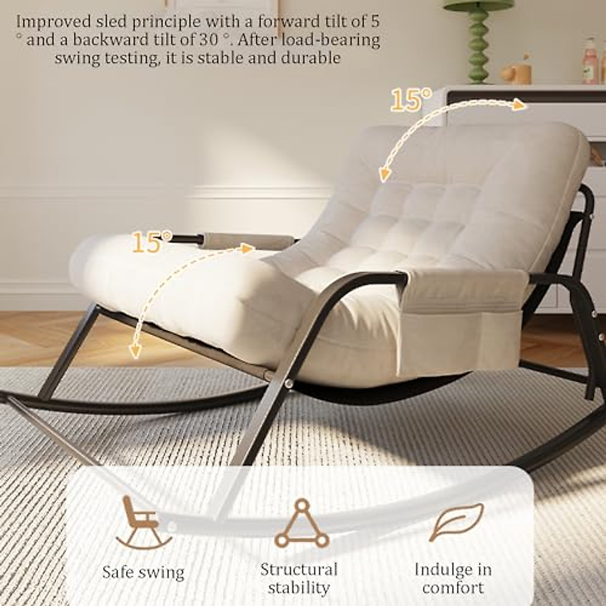 BREAUX Grand Patio Textilene Rocking Chair,Durable Metal Frame with Comfortable Cushion,Relax Armchair for Indoor(A)