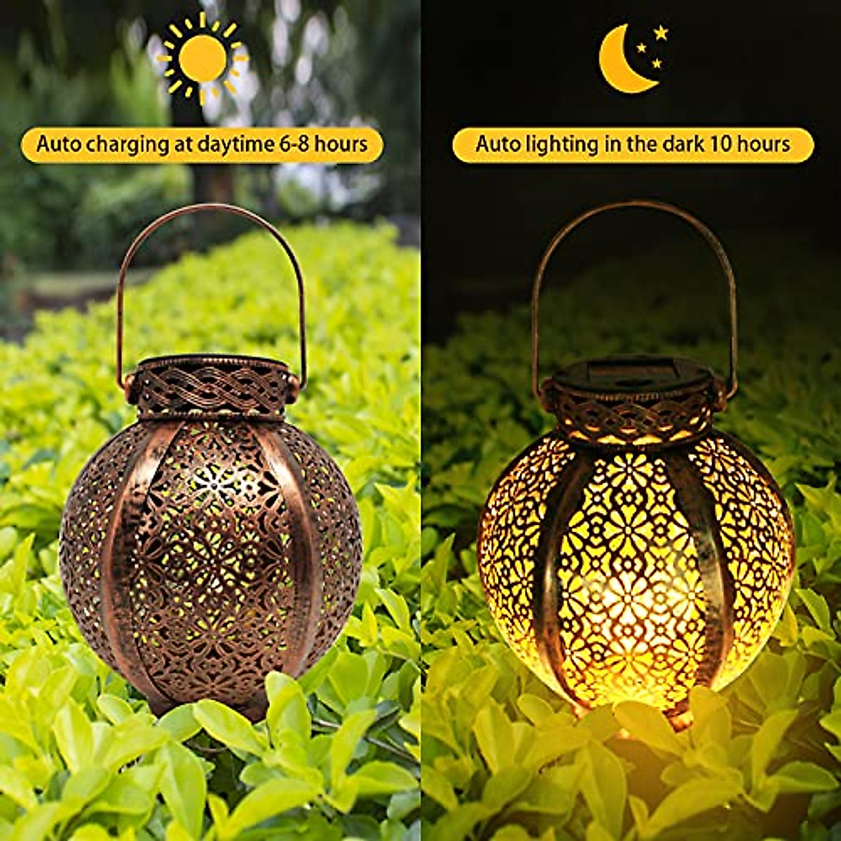 ZC GEL Solar Lanterns Outdoor Waterproof 2 Pack, Hanging Solar Lights Metal Retro Solar Lantern Outdoor Decorative for Garden, Patio, Courtyard, Party