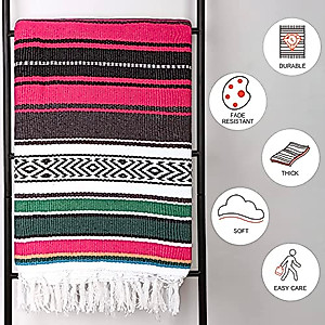 ThermaSnug Mexican Blanket - Handwoven Serape Blanket Perfect as Yoga Blanket, Bed Blanket, Hiking Blanket, Party Decoration Table Runner.