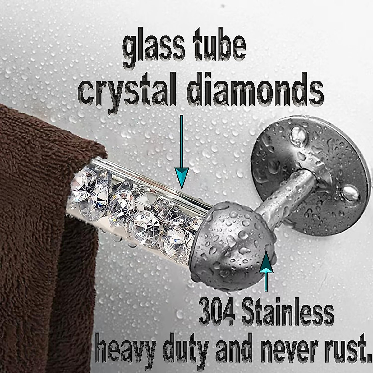 Meetart Towel Racks for Bathroom,Crystal Crushed Diamond Wall Towel Bar,2 Bar Mounted Bathroom Towel Organization for Rolled Towels,Rolled Blanket.（20”）