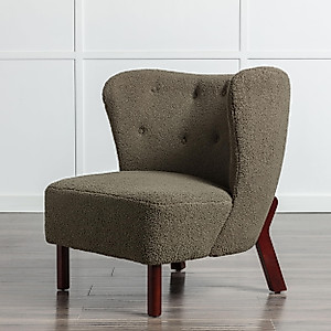 Modern Faux Fur Accent Chair, Faux Fur Wingback Tufted Side Chair with Solid Wood Legs for Living Room Bedroom, Mid-Century Upholstered Chair Compact Sofa for Small Space Apartment (Polyester, Green)