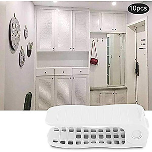 SOONHUA 10 Pcs Plastic Shoes Holder, Double Layer Adjustable Shoes Rack Organizer Storage Holder Space Saving