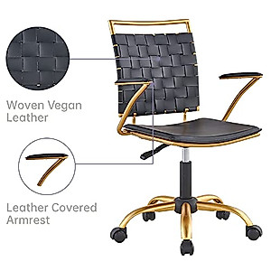 CAROCC Modern Leather Desk Chiar Gold and Black Office Chair Cute Desk Chiar Mid Back Conference Chairs with Wheels and Arms Comfortable Computer Swivel Task Chair(Black)