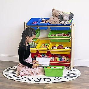 Humble Crew, Natural/Primary Kids' Toy Storage Organizer with 12 Plastic Bins, 34*35*15.5inch