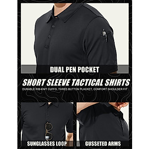 MAGCOMSEN Men Black Work Shirt Golf Polo Shirts Short Sleeve Combat Shirt Tactical Shirt XL