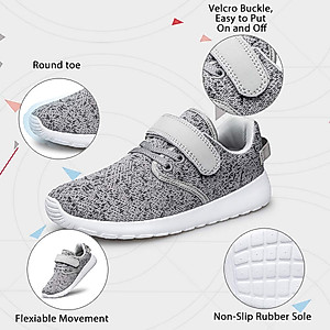 TOEDNNQI Boys Girls Sneakers Kids Lightweight Breathable Strap Athletic Running Shoes for Toddler/Little Kid/Big Kid 179-Grey/White Size 8