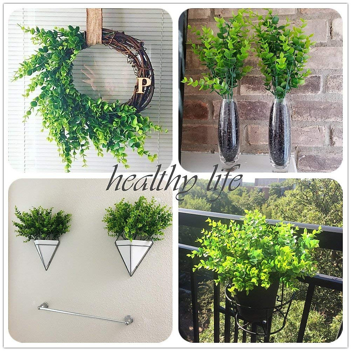 CATTREE Artificial Shrubs Bushes, Plastic Eucalyptus Leaves Fake Green Plants Wedding Indoor Outdoor Home Garden Verandah Kitchen Office Table Centerpieces Arrangements Christmas Decoration 6 pcs