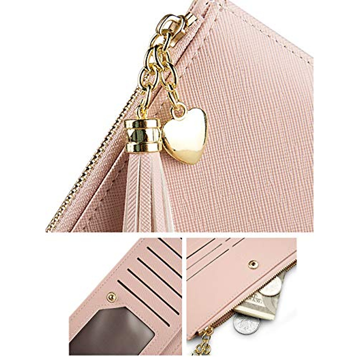 Wallets for Women Leather Cell Phone Case Holster Bag Long Slim Credit Card Holder Cute Minimalist Coin Purse Thin Large Capacity Zip Clutch Handbag Wallet for Girls and Boys Ladies (Black)