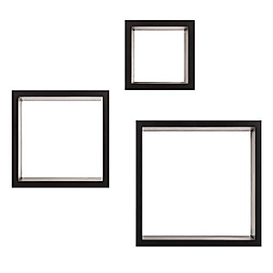 Pinnacle Frames and Accents, Black, Floating Square Wall Shelves Nested Cubes, Set of 3, 9 by 9, 3