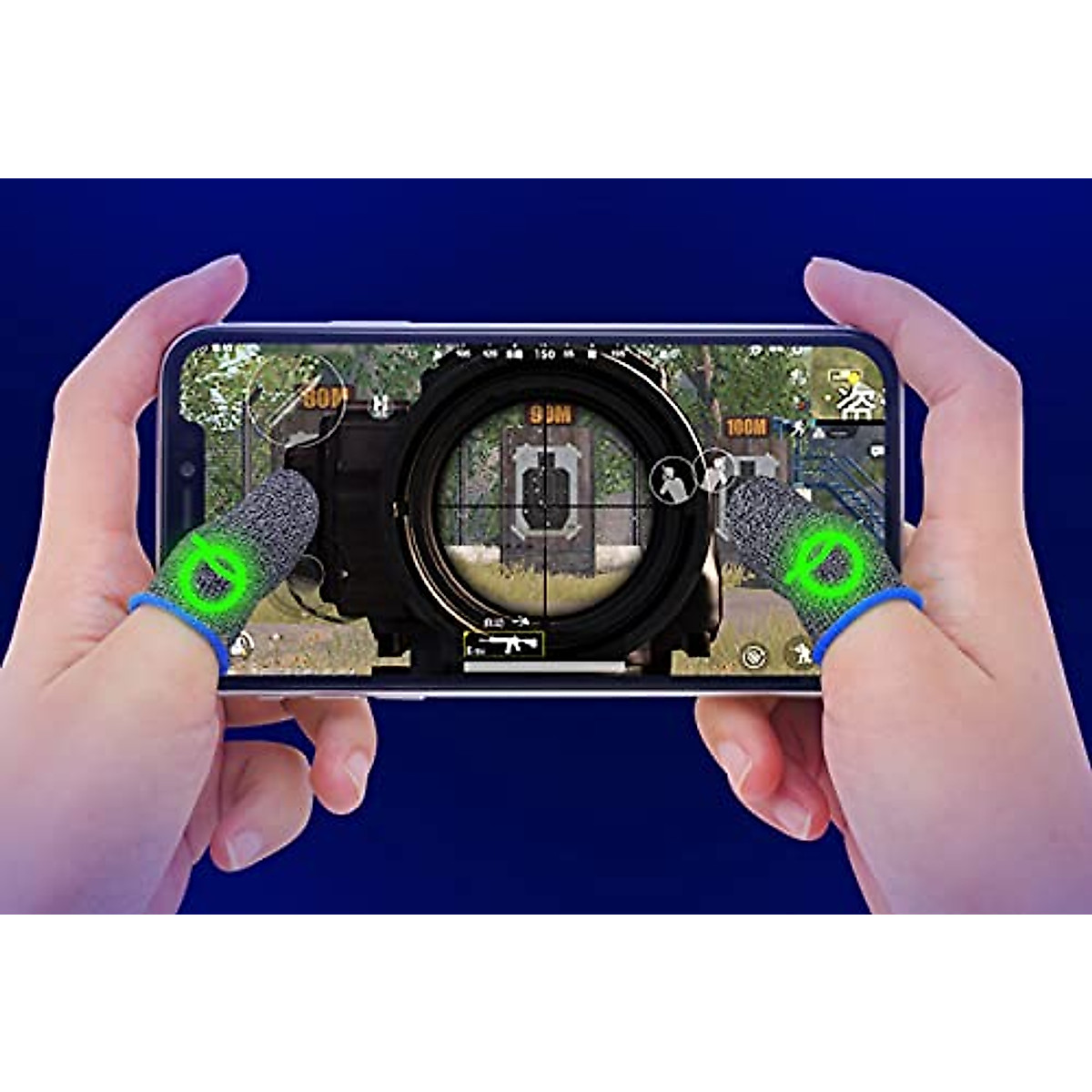 Silver Fiber Blue Stripe Gaming Gloves for Sweaty Hands Finger Sleeves for Mobile Game Controllers (Pack of 6) Anti-Sweat Breathable Thumb Finger Sleeve for League of Legend, PUBG, Rules of Survival