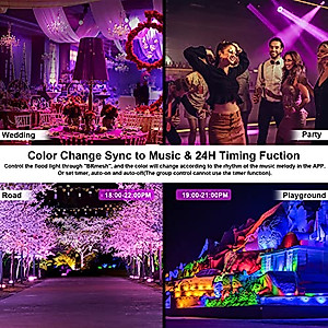 LED Flood Light Outdoor 800W Equivalent 8000LM, Smart RGB Color Changing Landscape Lighting with APP Control, IP66 Waterproof Daylight 5700K 23 Modes Floodlights Wall Light for Garden Stage 4 Pack