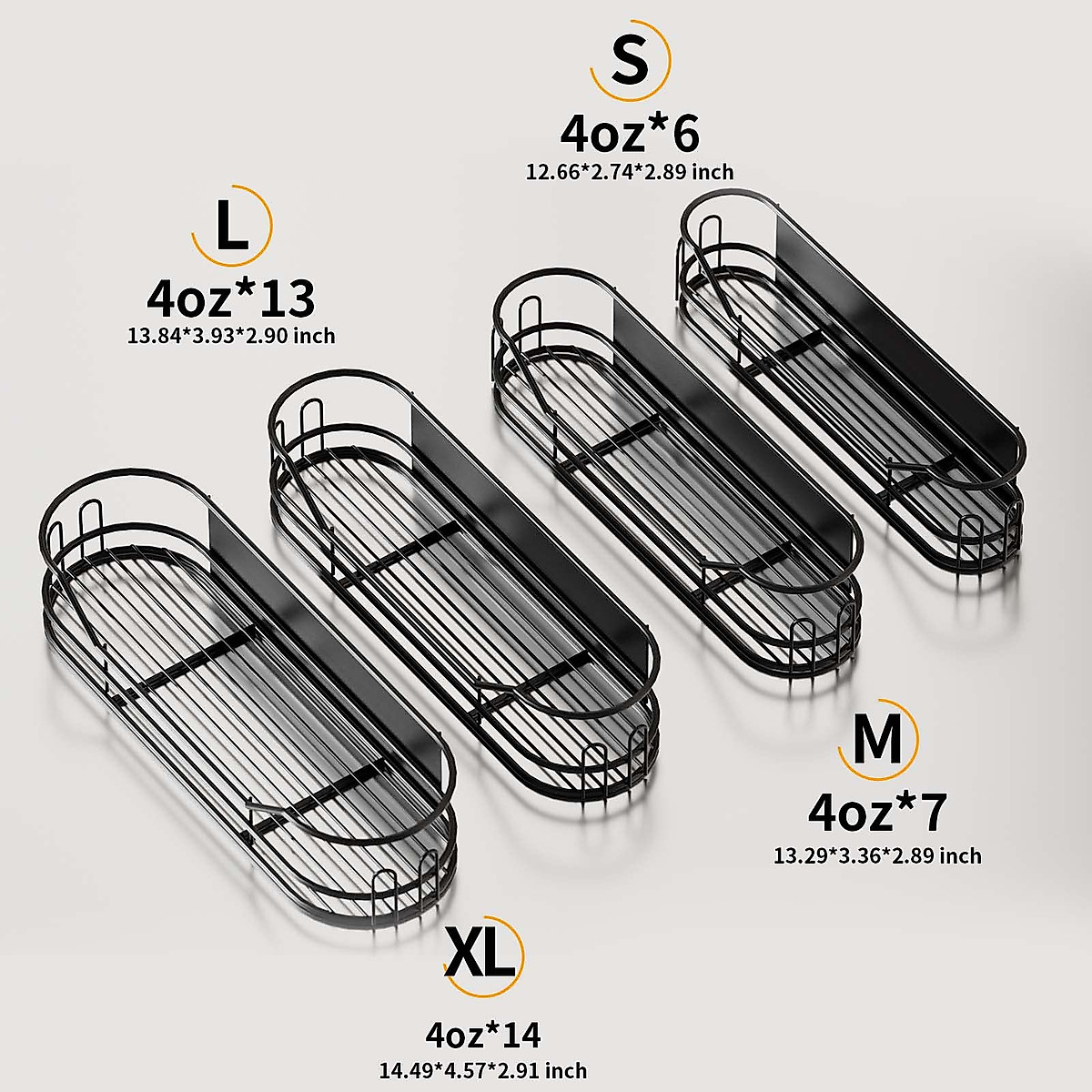 Magnetic Spice Rack for Refrigerator - 4 Pack Large Capacity Magnetic Shelves, Strong Magnetic Shelf, Space Saving Fridge Magnet Organizer, Spice Rack for Kitchen Organization and Storage, Metal Black