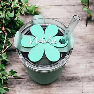 Personalized Flower Tumbler Nameplate for 40 oz / 30 oz Stanley Quencher lid - Raised Lettering -