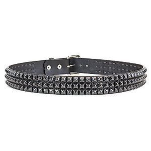 Three Row Black Pyramid Stud Belt Made In USA Genuine Leather Punk Goth Thrash Metal (XXXL-42)