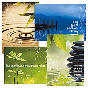 Thoughts of Peace Sympathy Greeting Cards - Set of 8 (4 Designs), Large 5" x 7", Sympathy Cards with Sentiments Inside, White Envelopes