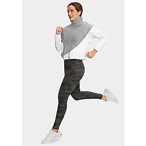 SANTINY Women's Fleece Lined Winter Leggings Water Resistant High Waisted Thermal Hiking Running Warm Pants Women Pockets(Green Camo_L)