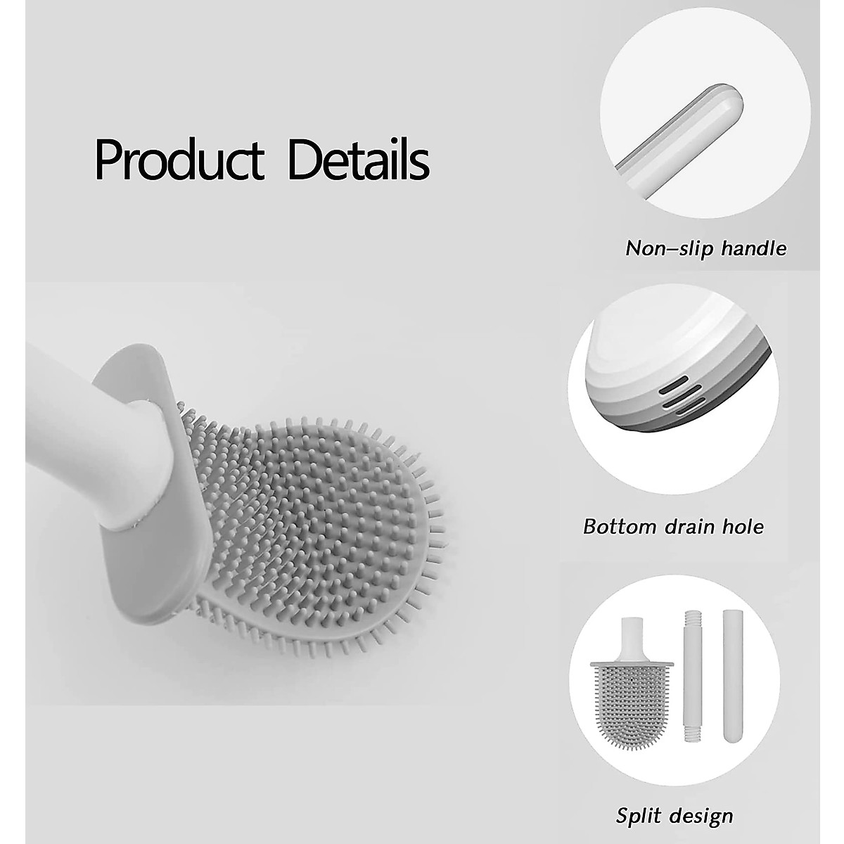 V-SHWAS Toilet Brush and Holder, Silicone Toilet Bowl Brush with Ventilated Holder Cleaning Supplies Toilet Cleaner Brush Bathroom Accessories （White