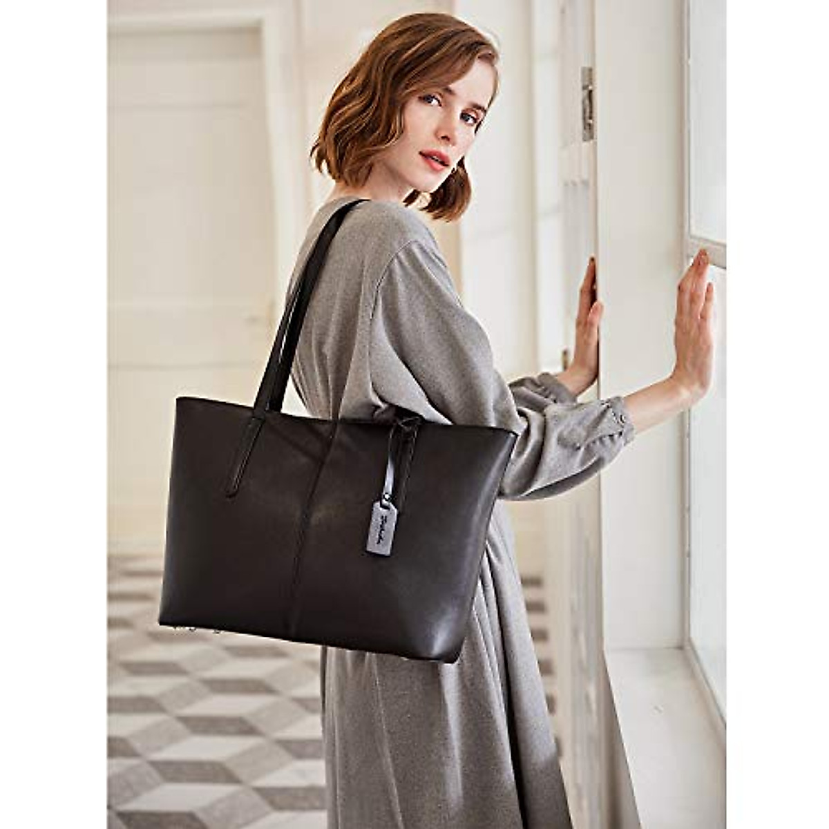 BOSTANTEN Women Handbag Genuine Leather Tote Shoulder Purses Black
