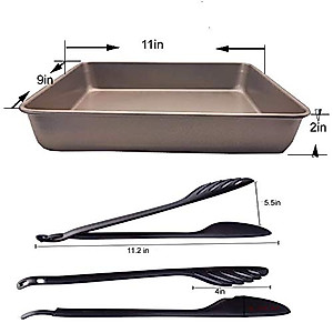 POKALI Carbon Steel Square Nonstick baking sheet cake pan, Deep Dish Oven Bakeware Mold, Square Bakeware Roasting Tray 11 x 9 inch(11in, 1 Baking Paper For Cooking GOLD)