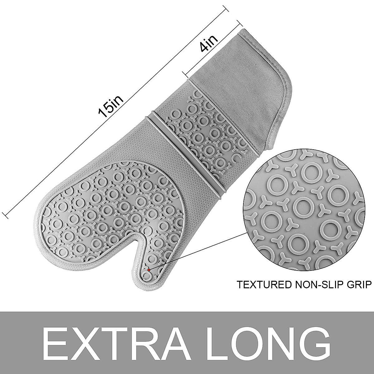 KWORK Extra Long Oven Mitts and Pot Holders 6pcs Sets,Silicone Oven Mitts with Cotton Lining,7 inch Inch Diameter Pot Holders,Mini Oven Gloves for Cooking & Baking, Gray, One Size