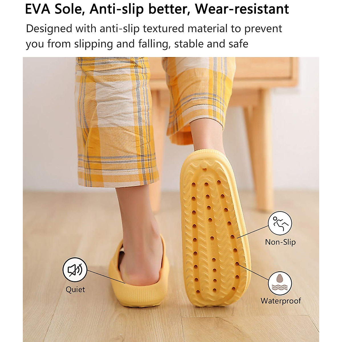 Pillow Slippers for Women, Non-Slip Massage Foam Shower Bathroom Home Floor Thick Sole Quick Drying Cloud Cushion Womens Mens Sandals, Soft Comfortable Platform Open Toe Shoes (Orange, Eur42/43)