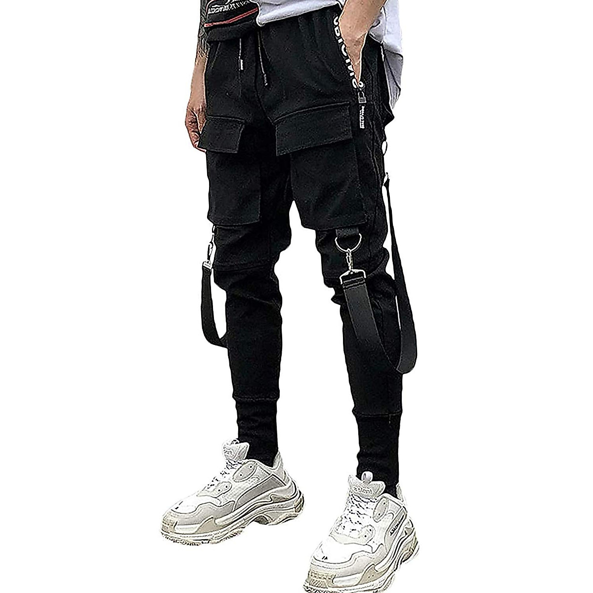 MOKEWEN Men's Multi Pocket Street Punk Hip Hop Casual Cargo Trousers Joggers Dancing Harem Pant 31-32