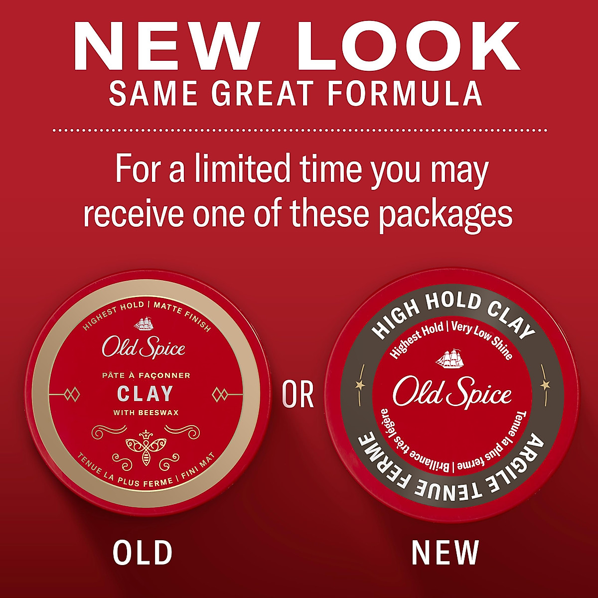 Old Spice High Hold Hair Styling Clay for Men, Highest Hold with Very Low Shine, 2.22 oz