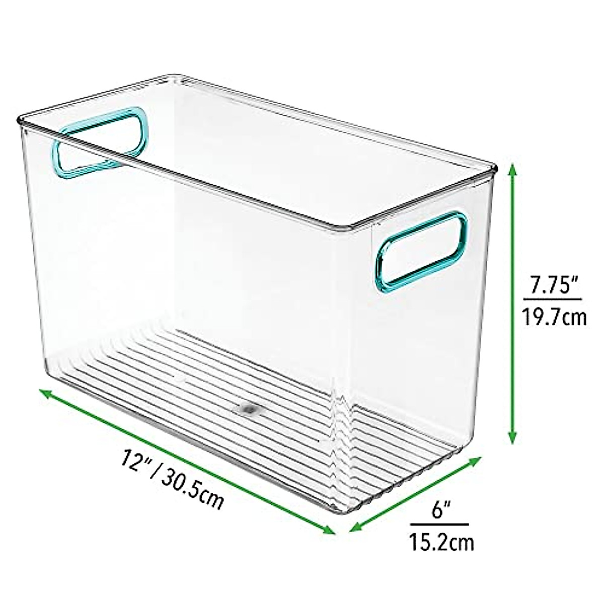 mDesign Plastic Storage Organizer Container Bin with Handles - for Bathroom Vanity Countertops, Shelves, Cabinets Organization - Holds Soaps, Body Wash, Shampoos, Lotion - 12" x 6" - Clear/Blue