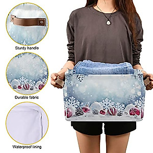 Kigai Collapsible Storage Basket with Handles, Christmas Snowflask Canvas Fabric Storage Bins Toys Clothes Organizer for Bedroom, Nursery, Shelves, Closets (1PACK)