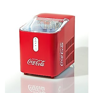 Coca-Cola Automatic Ice Maker, Self- Cleaning, Countertop Size, 26 Pounds in 24 Hours, 9 Large or Small Ice Cubes in 7 Minutes, LED Control Panel, Scoop Included, Perfect for Water Bottles