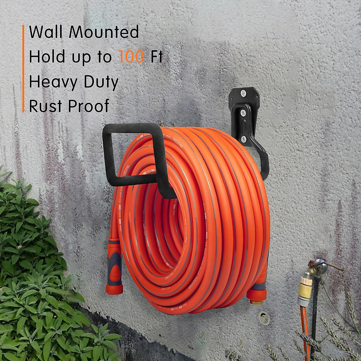 NEO-TEC Garden Hose Reel Heavy Duty Hose Holder Durable Water Hose Hook Wall Mounted w/Screw up to 100ft 1pc Black