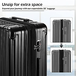 COOLIFE Luggage Expandable Suitcase PC+ABS 3 Piece Set with TSA Lock Spinner Carry on 20in24in28in(Black, 3 piece set)
