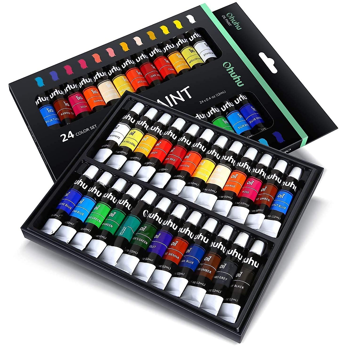Ohuhu Oil Paint Set, 24 Oil-Based Colors, 12ml/0.42oz x 24 Tubes Non-Toxic Oil Painting Set Supplies for Canvas Painting Artist Kids Beginners Adults Classroom Great Art Supplies Gifts Ideal