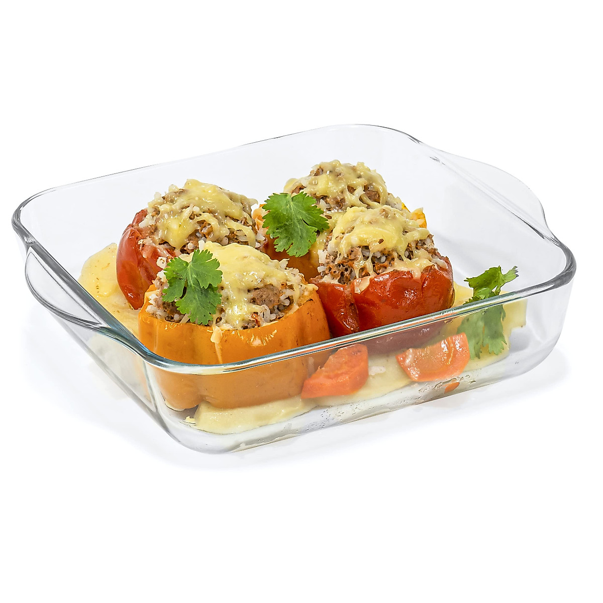 Red Co. 2 Qt Large 8.5” x 8.5” Square Clear Glass Casserole Baking Dish with Handles