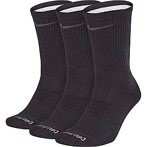 Nike Men`s Pro Everyday Max Cushioned Training Crew Socks 3 Pairs (Black(SK0121-010)/Wolf Grey, Large)